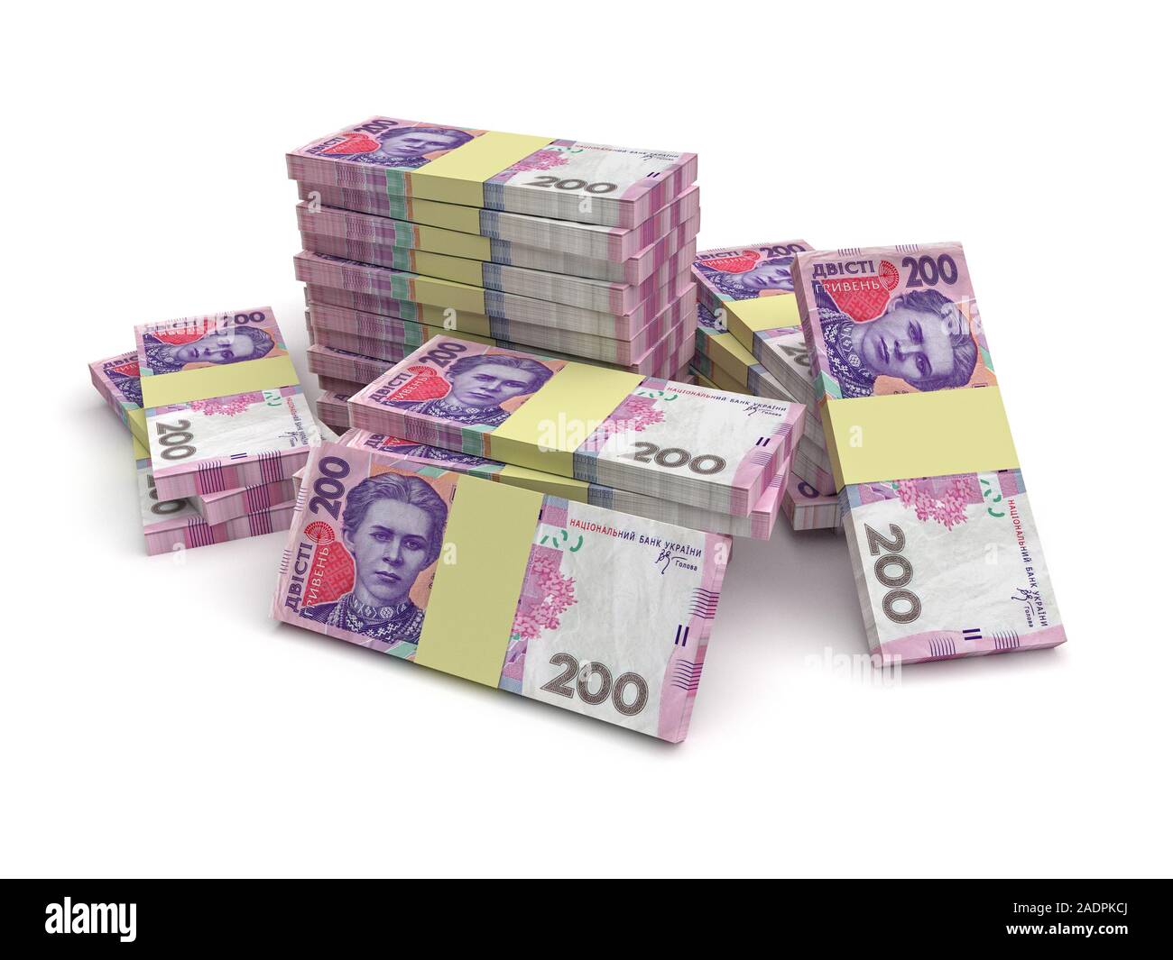 Large stack of hryvnia money 200 banknotes isolated on white background ...