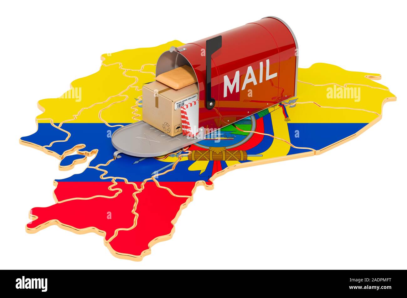 Mailbox on the Ecuadorian map. Shipping in Ecuador, concept. 3D ...