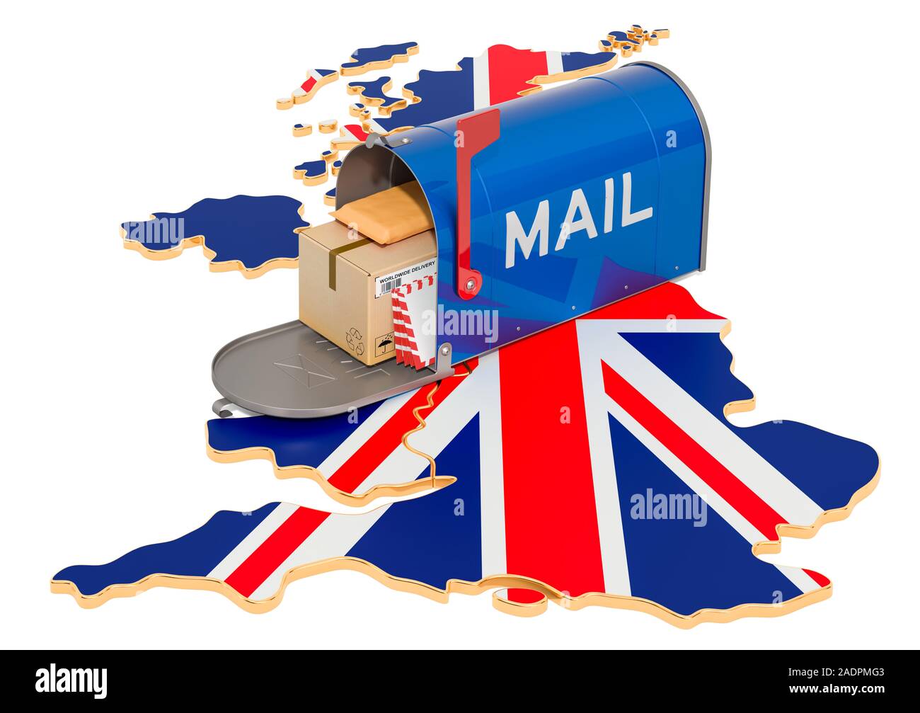 Mailbox on the British map. Shipping in the Great Britain, concept. 3D ...
