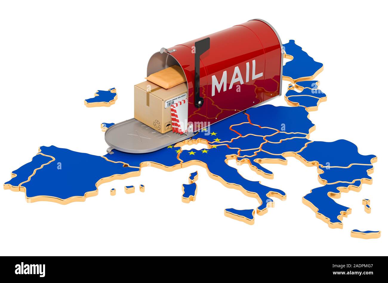 Mailbox on the European Union map. Delivery in the EU, concept. 3D ...