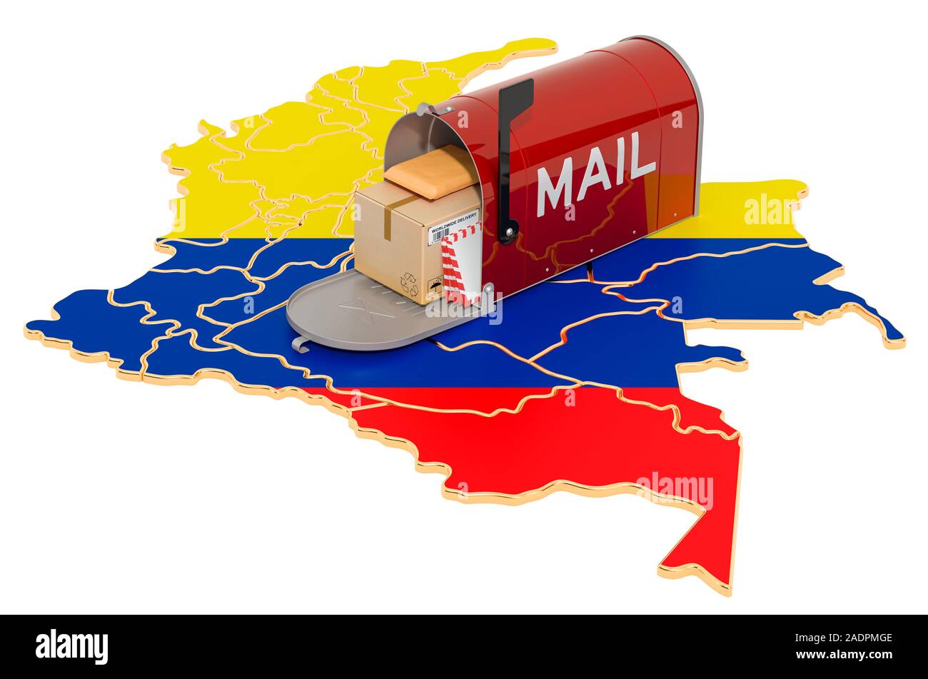 Mailbox on the Columbian map. Shipping in Columbia, concept. 3D ...