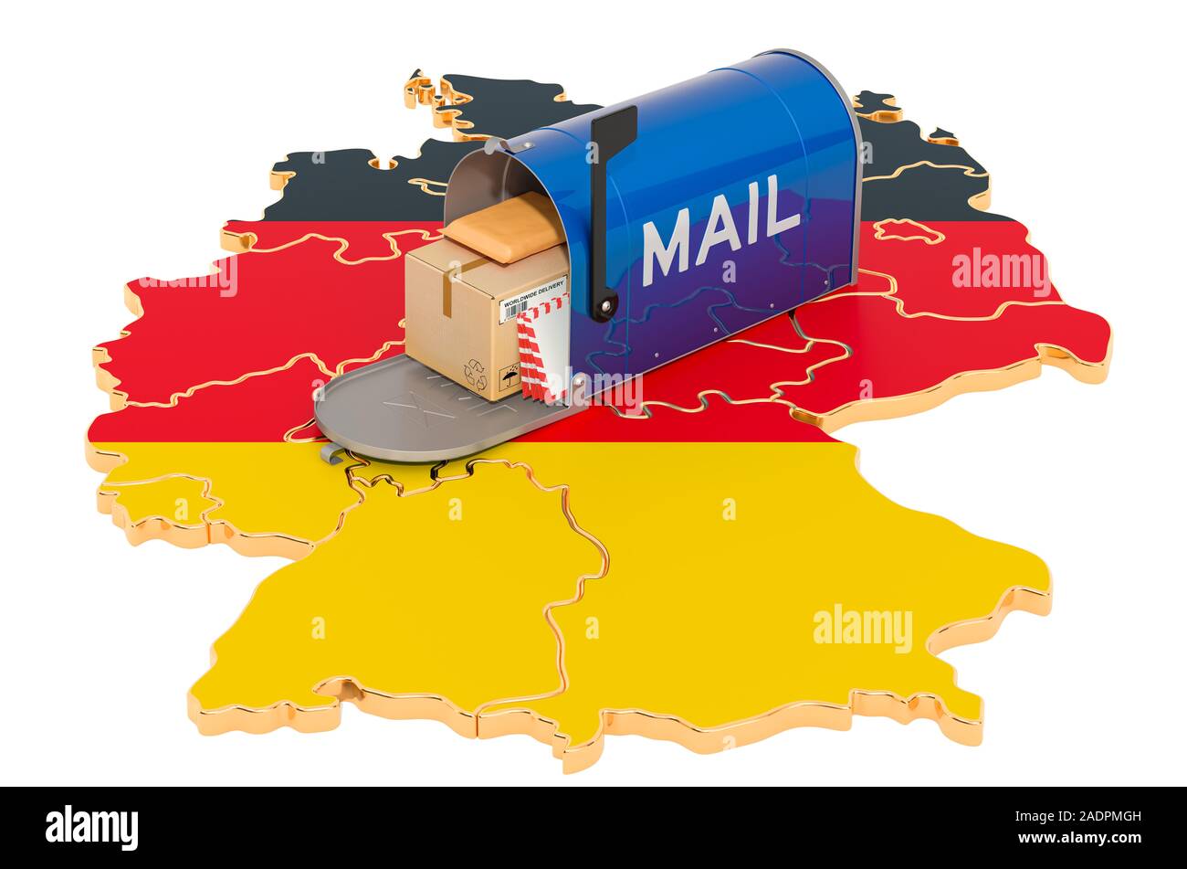 Mailbox on the Deutsch map. Shipping in Germany, concept. 3D rendering ...