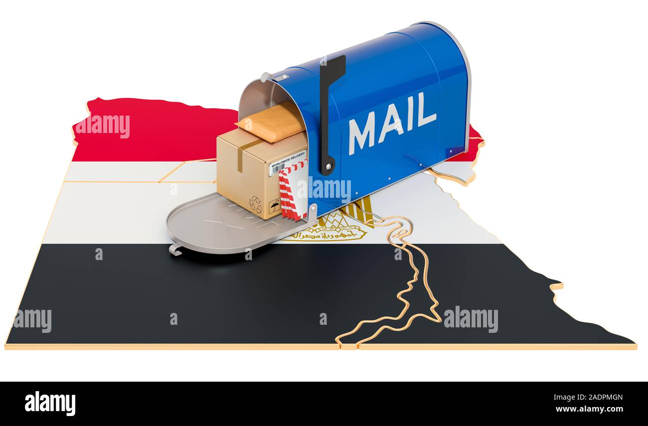Mailbox on the Egyptian map. Shipping in Egypt, concept. 3D rendering ...