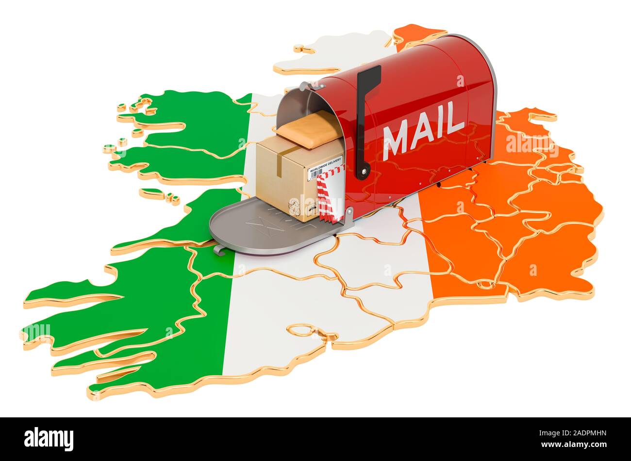 Mailbox on the Irish map. Shipping in Ireland, concept. 3D rendering ...