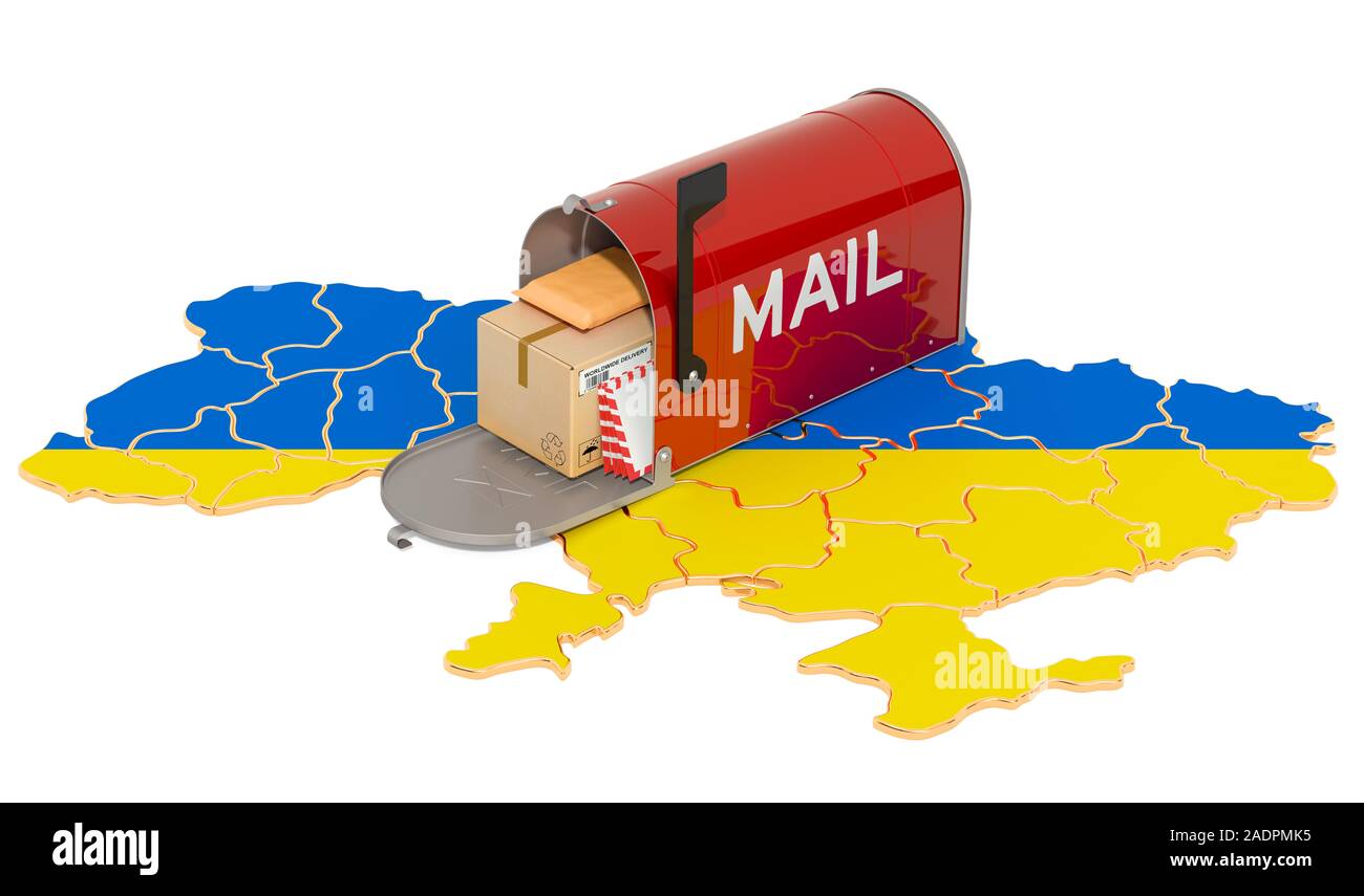 Mailbox on the Ukrainian map. Shipping in Ukraine, concept. 3D ...