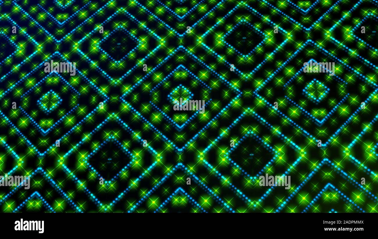 Animated light shinning green and blue dots and stars square shapes ...