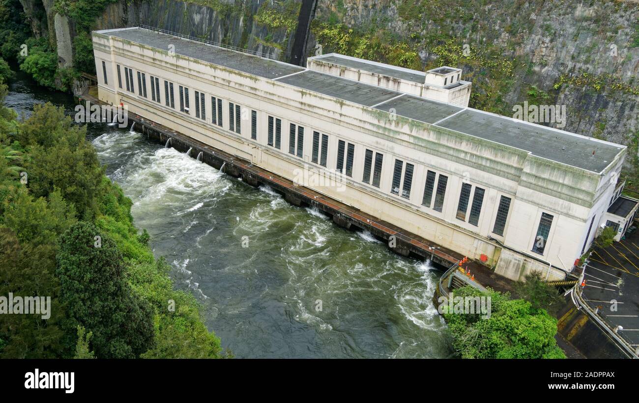 Arapuni hydroelectric power station on the Waikato River, North Island ...