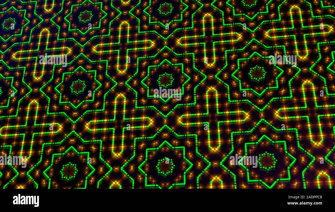 Animated light shinning green and gold dots and stars square shapes ...