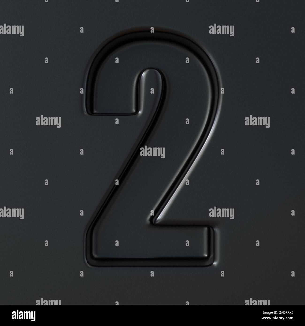 Black engraved font Number 2 TWO 3D render illustration on black ...