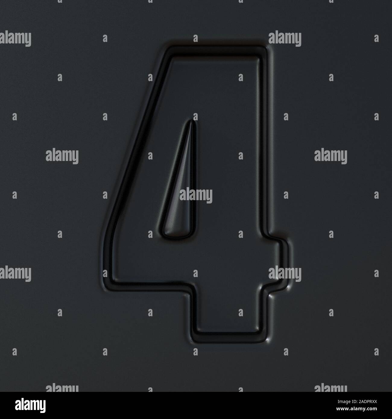 Black engraved font Number 4 FOUR 3D render illustration on black ...