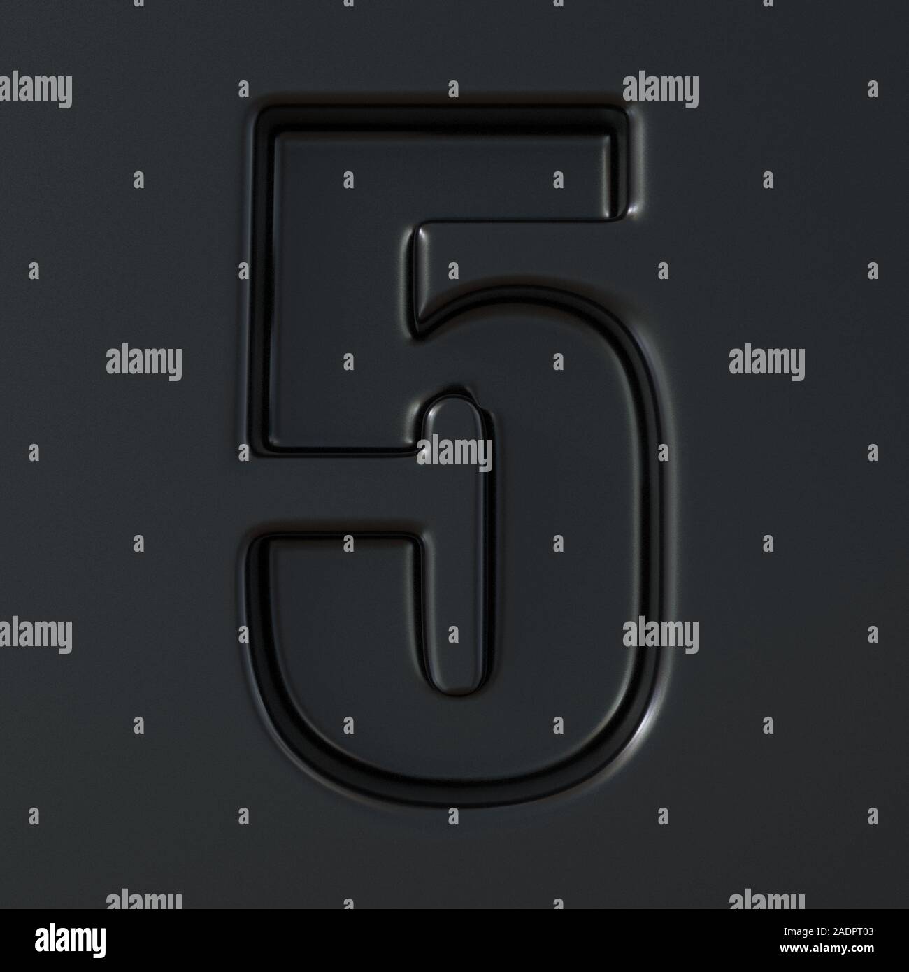 Black engraved font Number 5 FIVE 3D render illustration on black ...
