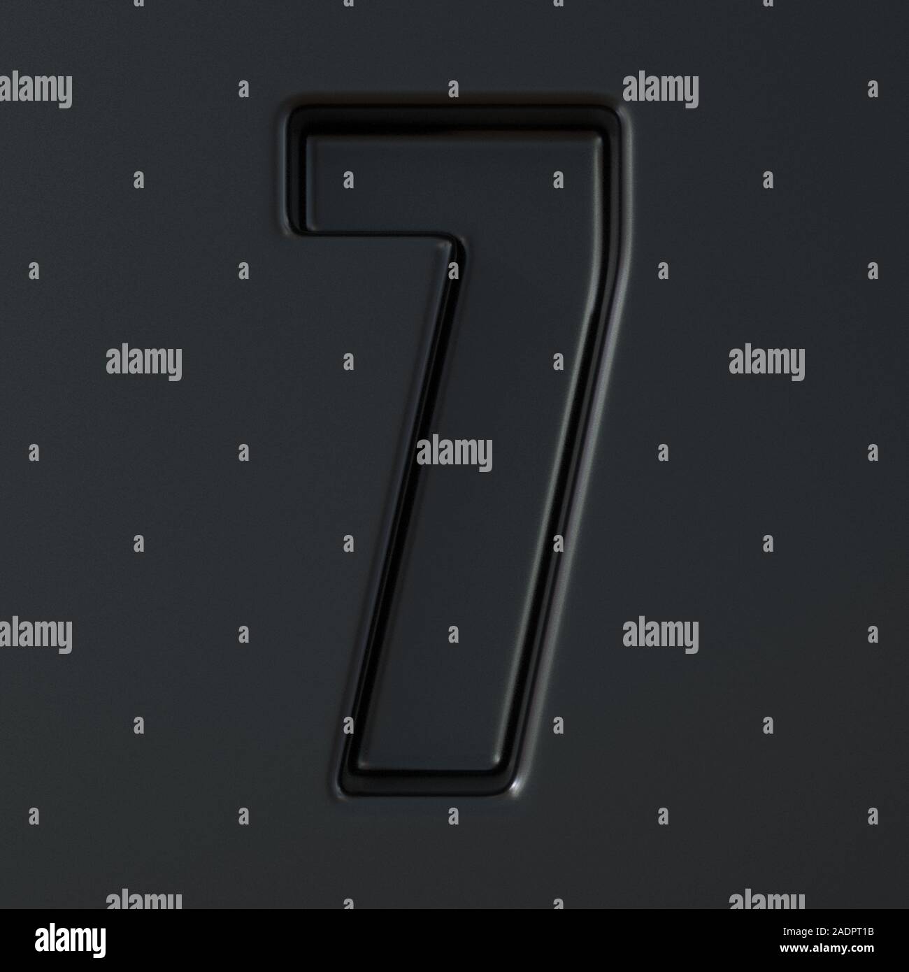 Black engraved font Number 7 SEVEN 3D render illustration on black ...