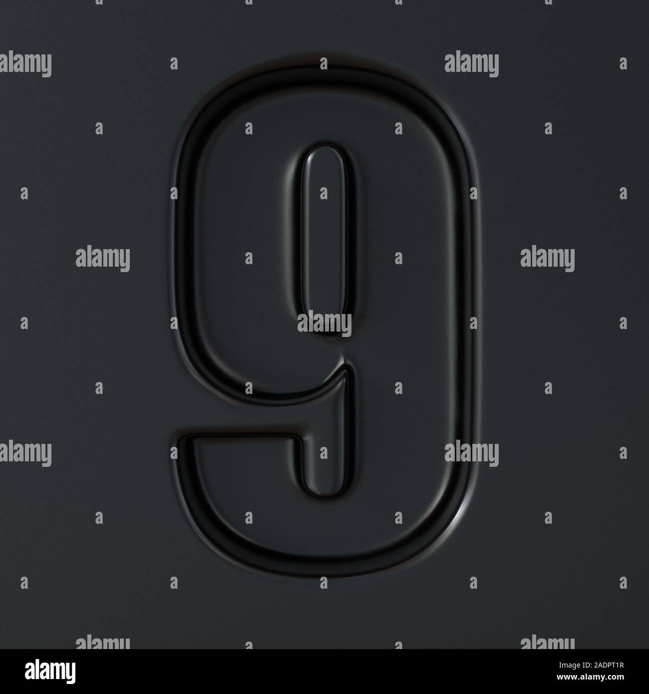 Black engraved font Number 9 NINE 3D render illustration on black ...