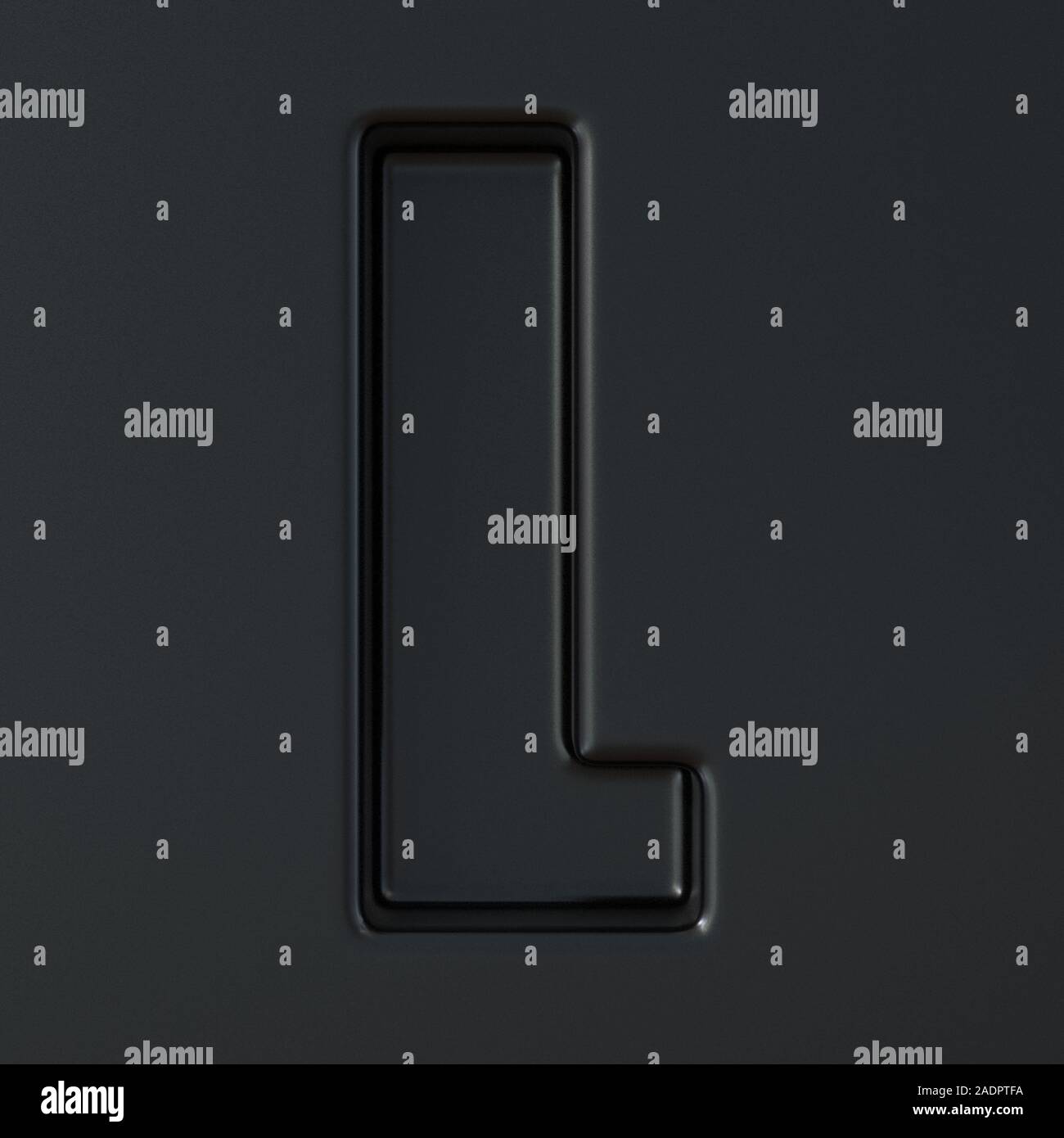 Black engraved font Letter L 3D render illustration on black background ...