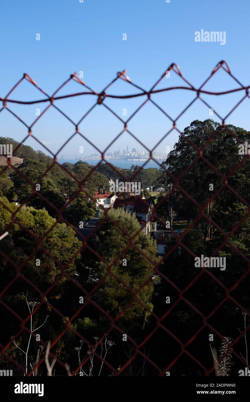 Residential properties overlooking San Francisco, behind a fence Stock ...