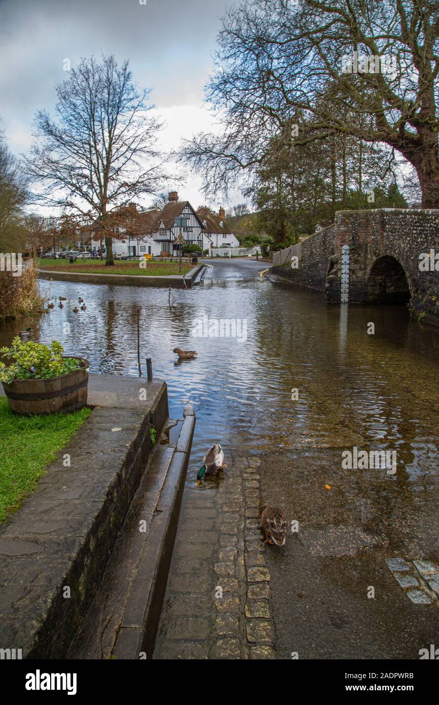 A Ford at Eynsford in Kent. A Kent village with an historic bridge over ...