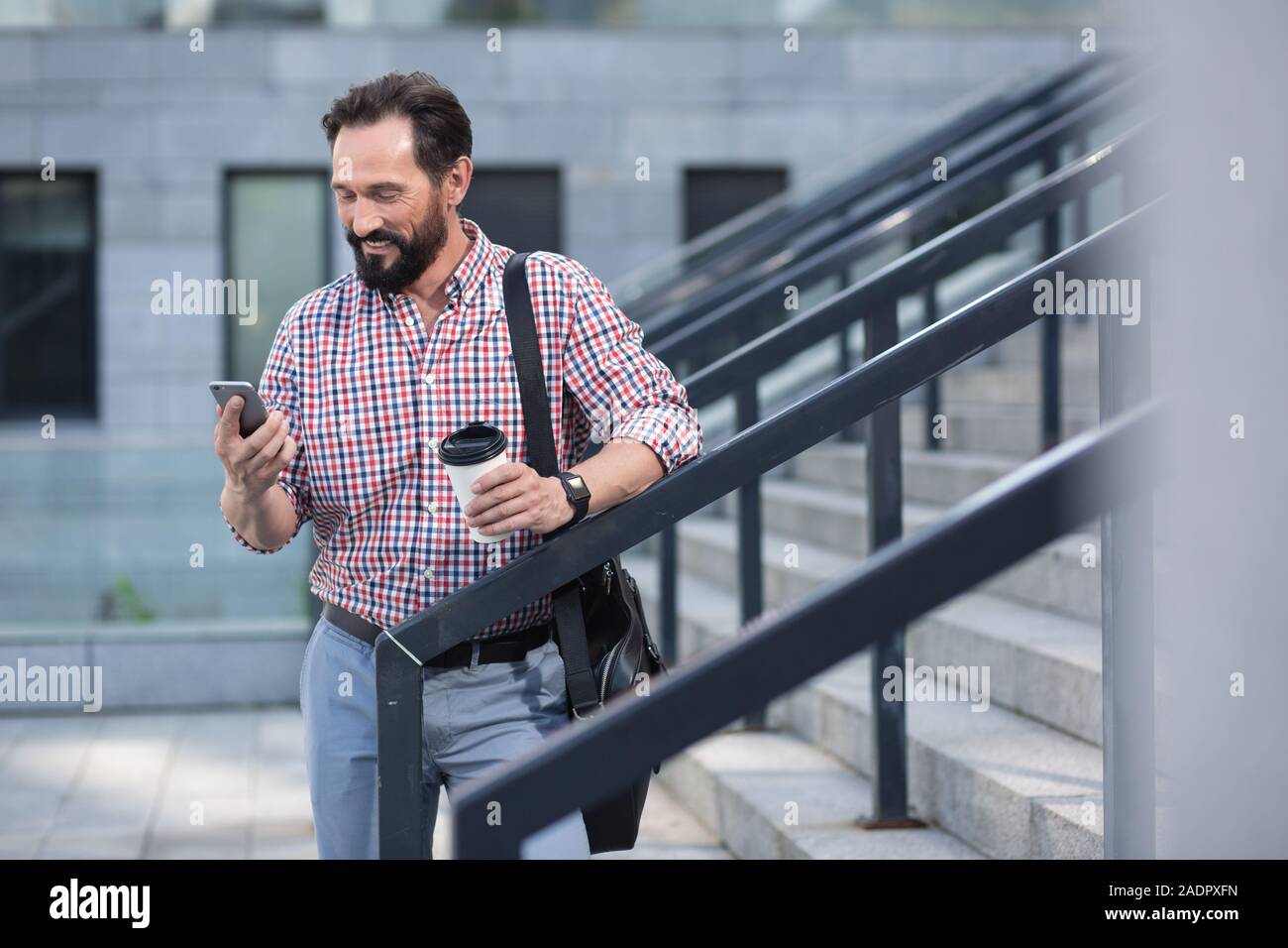 Bearded caucasian male walking in hi-res stock photography and images ...