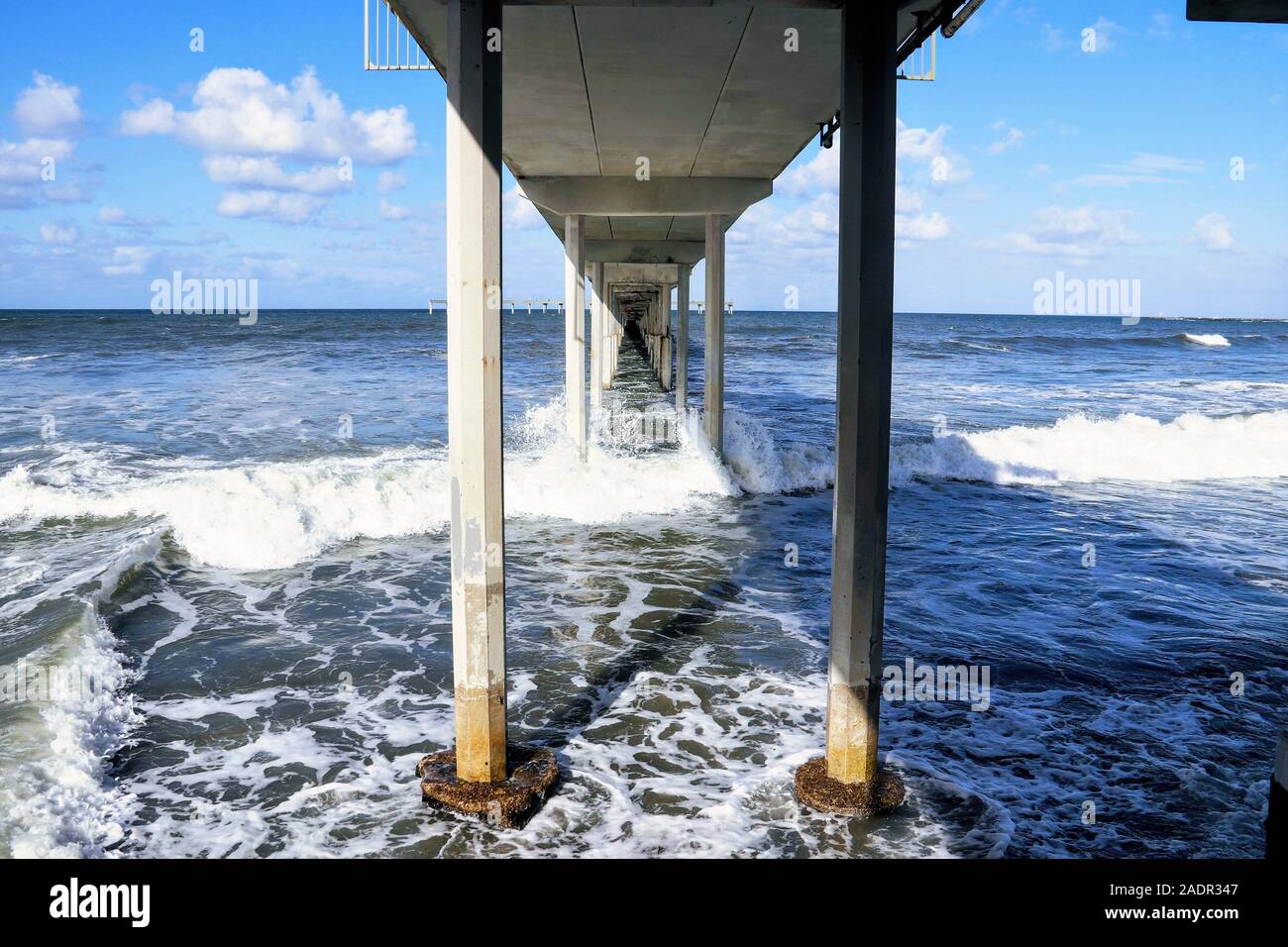 High Tide at Ocean Beach Pier Stock Photo - Alamy