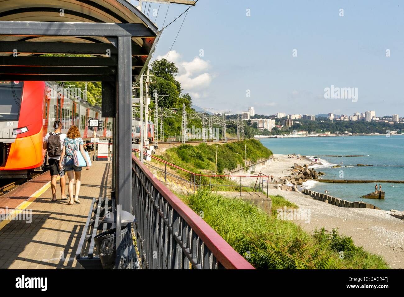 Steam train beach huts hi-res stock photography and images - Alamy