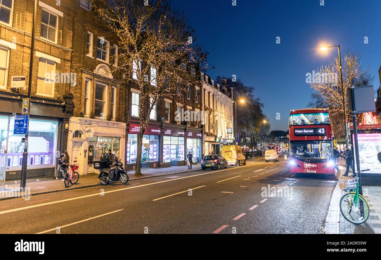 Islington High Street At Night During Christmas London UK Stock Photo ...