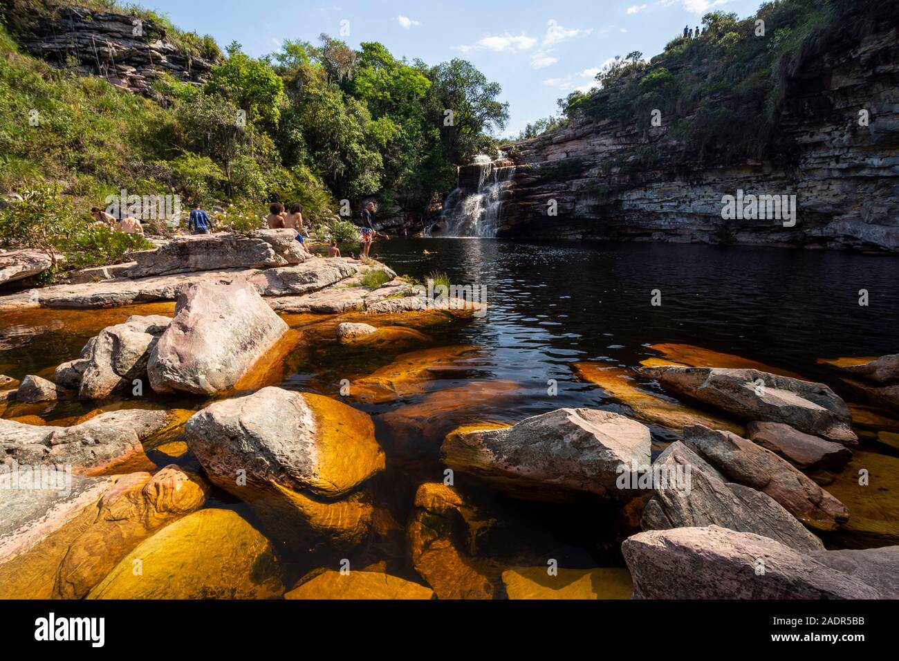 Beautiful natural waterfall on rocky landscape, Chapada Diamantina ...