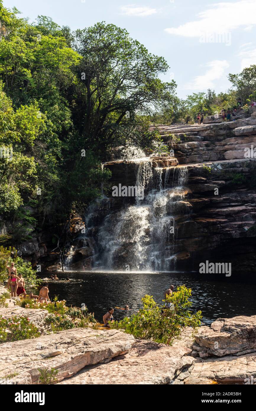 Beautiful natural waterfall on rocky landscape, Chapada Diamantina ...
