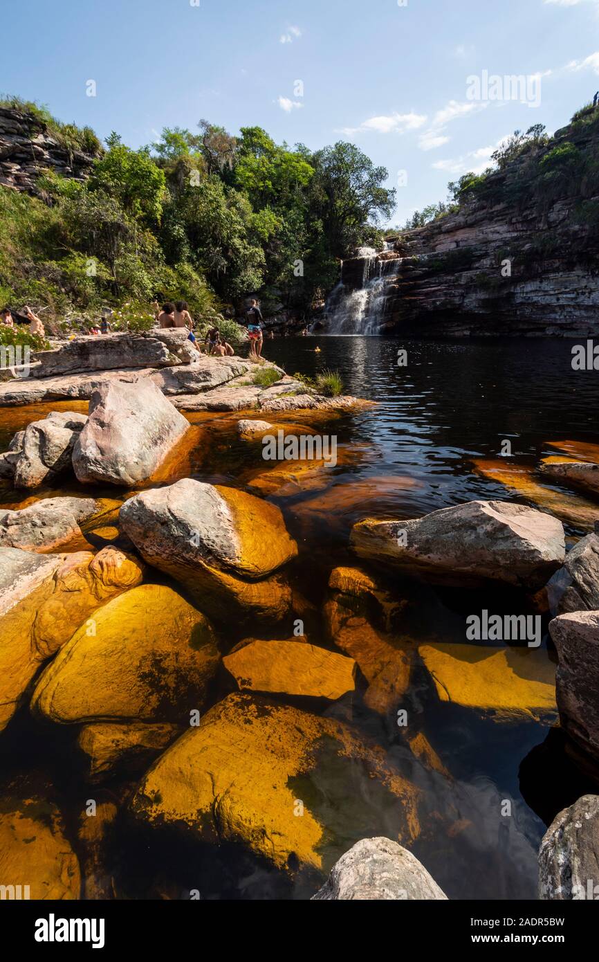Beautiful natural waterfall on rocky landscape, Chapada Diamantina ...
