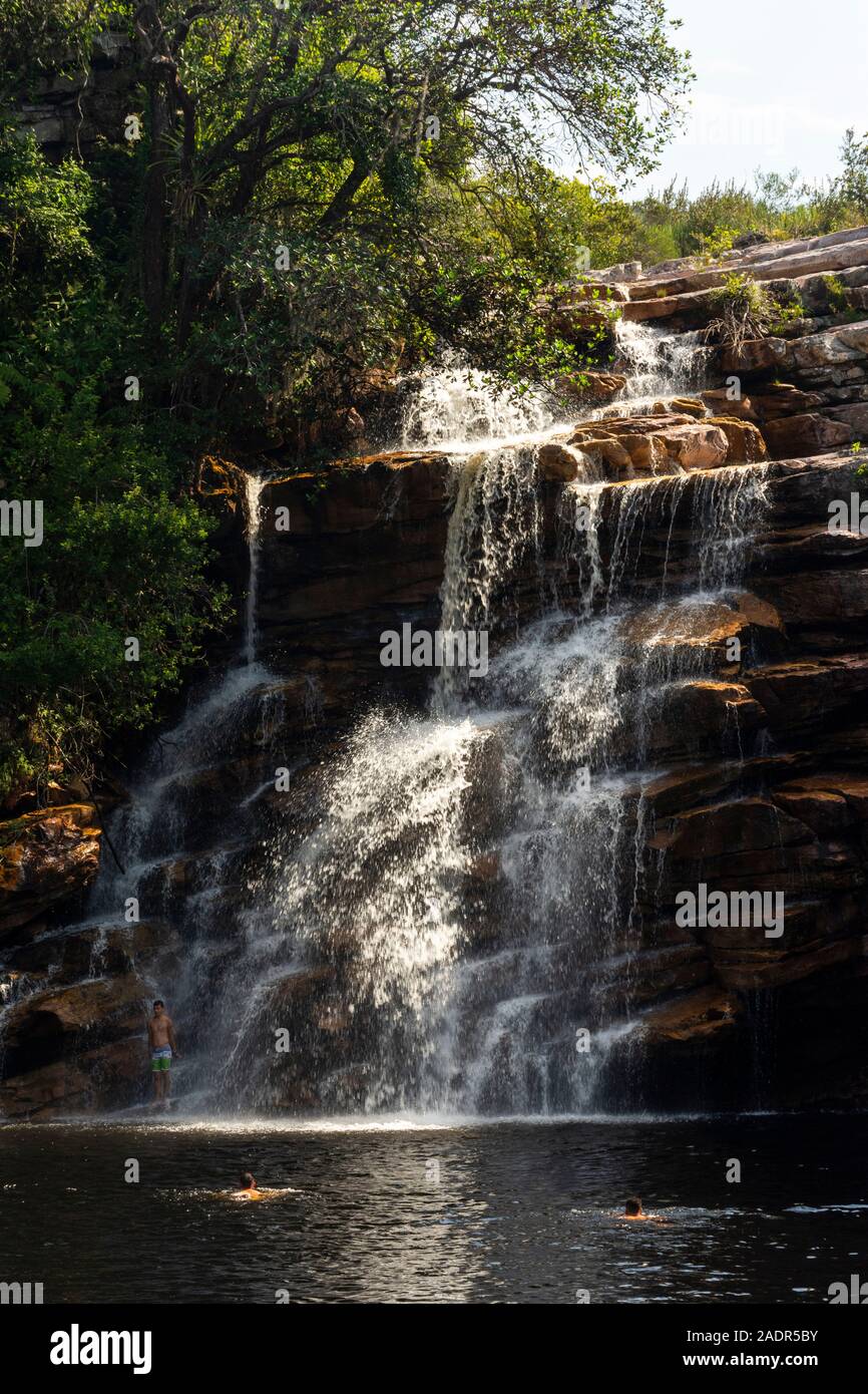 Beautiful natural waterfall on rocky landscape, Chapada Diamantina ...