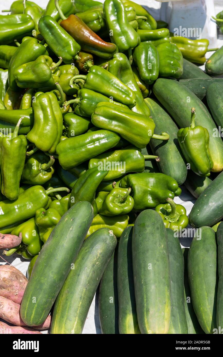 Traditional vegetables for sale at street market in small village ...