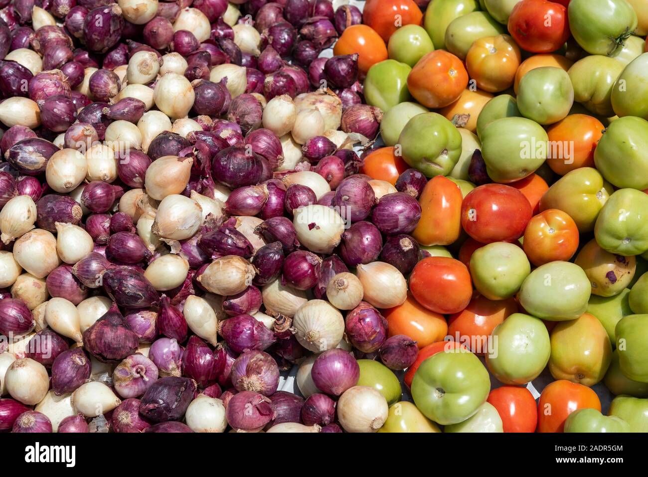 Traditional vegetables for sale at street market in small village ...