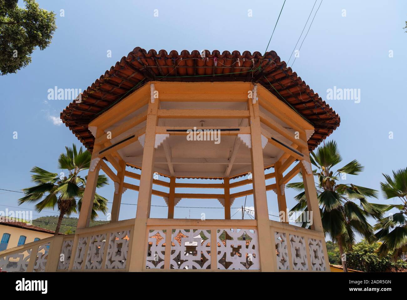 Bandstand on central square of historic small village, Chapada ...