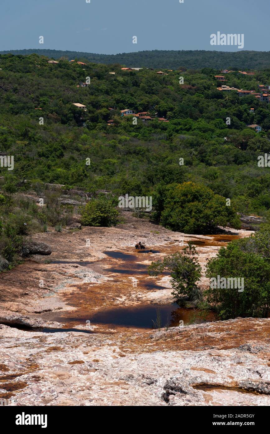 Beautiful natural waterfall on rocky landscape, Chapada Diamantina ...