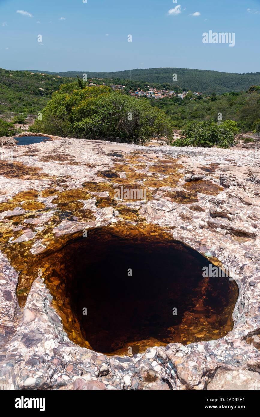 Beautiful natural waterfall on rocky landscape, Chapada Diamantina ...