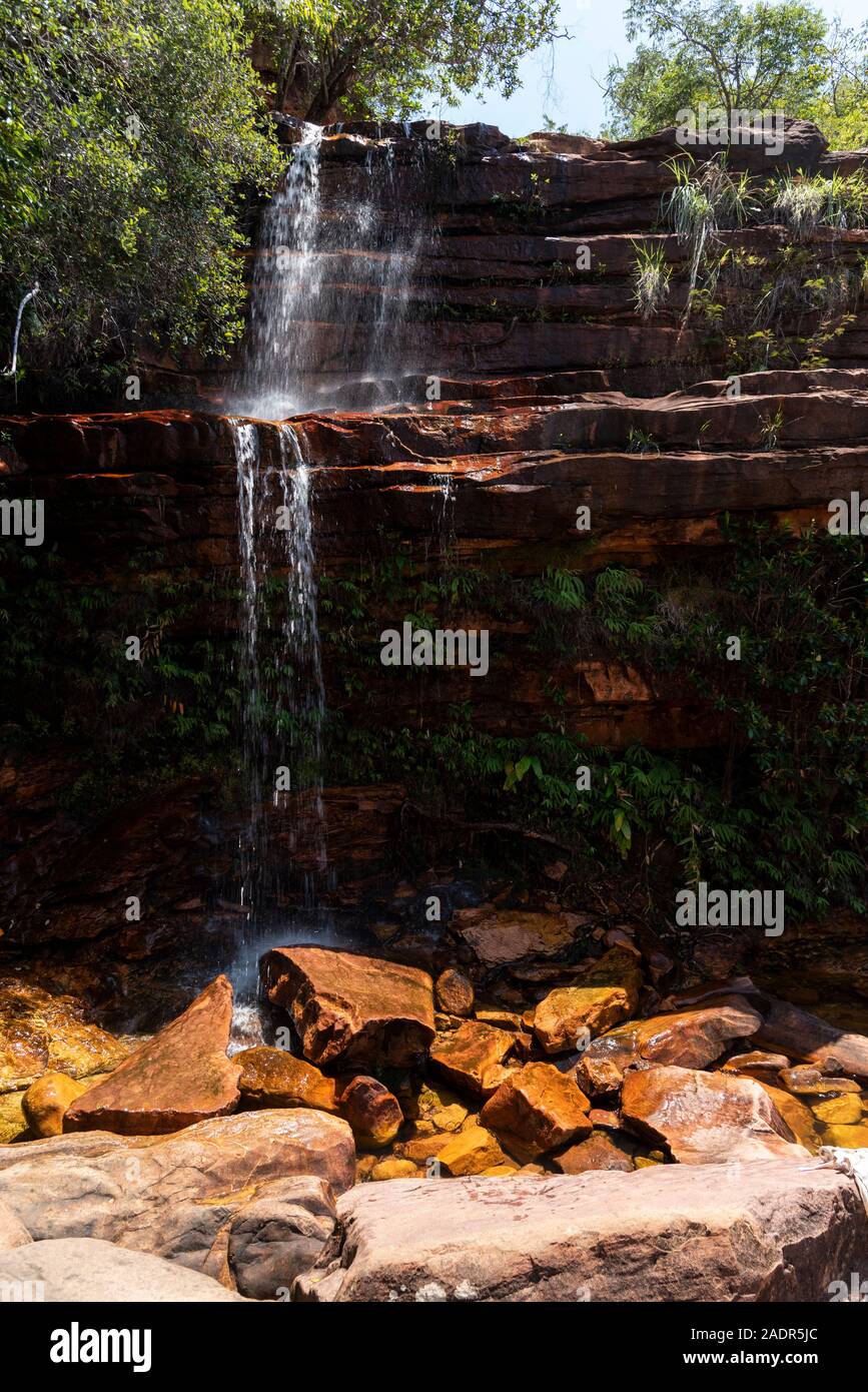 Beautiful natural waterfall on rocky landscape, Chapada Diamantina ...