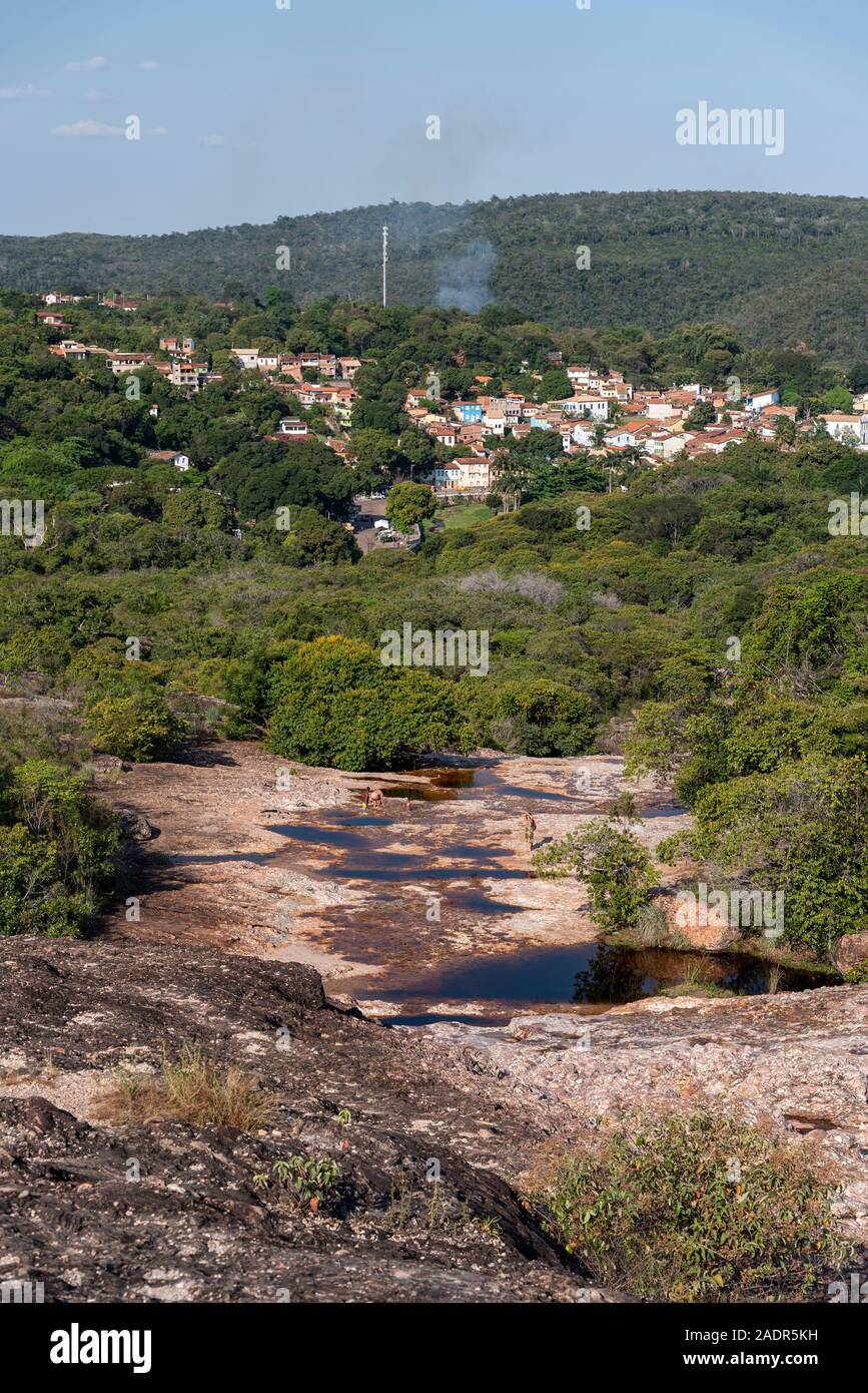 Beautiful natural waterfall on rocky landscape, Chapada Diamantina ...