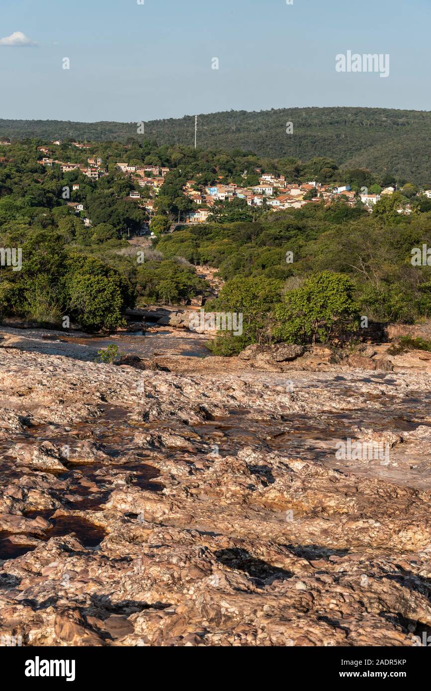 Beautiful natural waterfall on rocky landscape, Chapada Diamantina ...