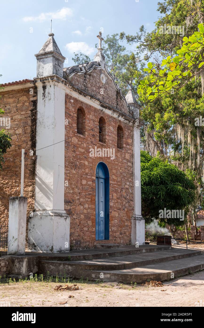 View to facade of colonial old church in small historic countryside ...