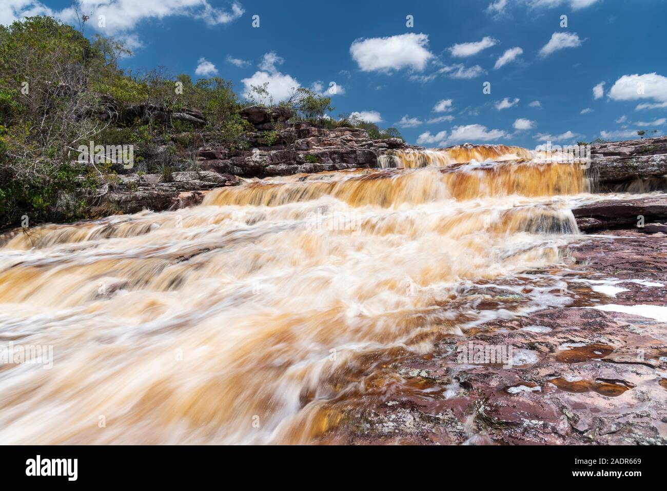 Beautiful natural waterfall on rocky landscape, Chapada Diamantina ...