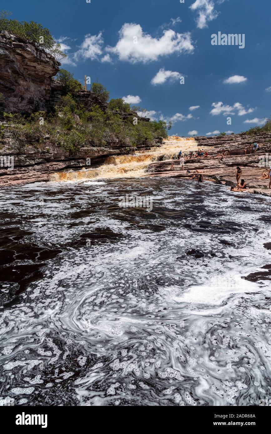 Beautiful natural waterfall on rocky landscape, Chapada Diamantina ...