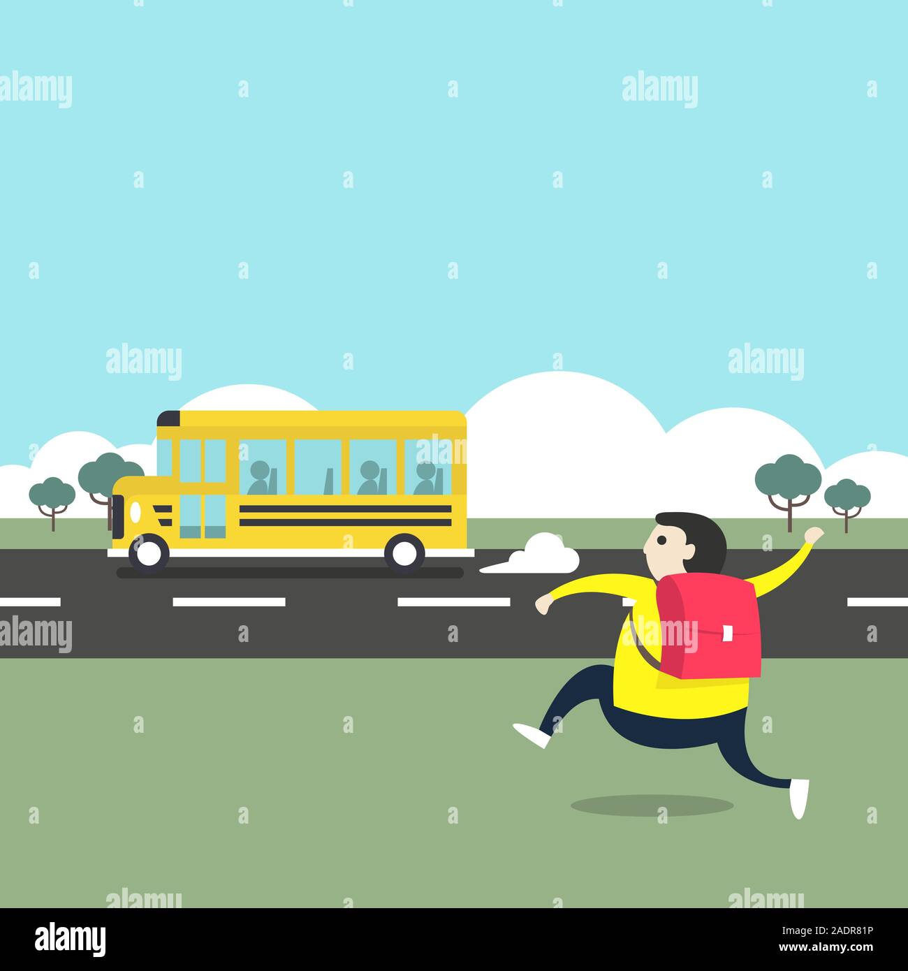 A boy running after a school bus Stock Vector Image & Art - Alamy