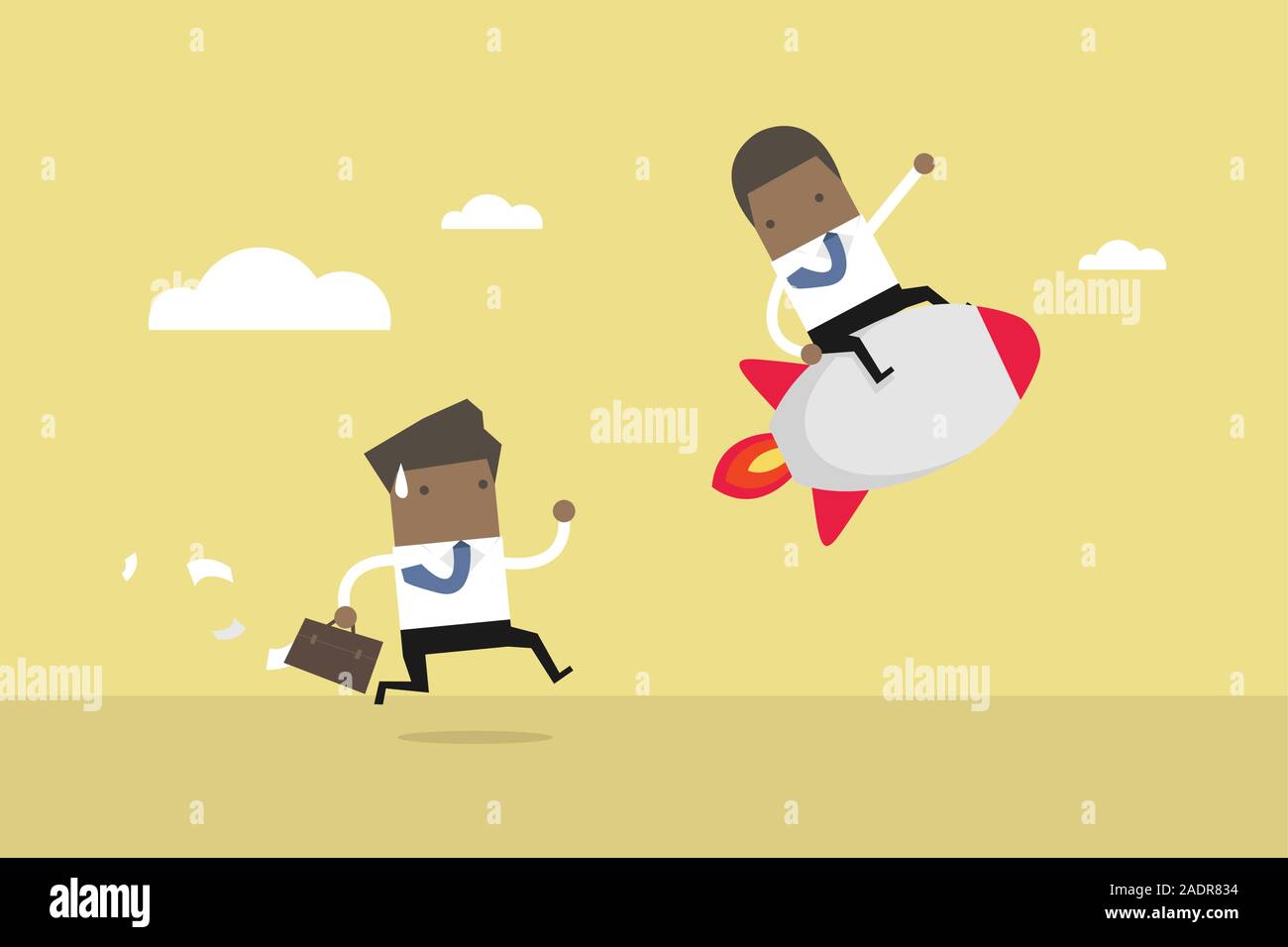 African businessman ride the rocket, Business competition concept ...