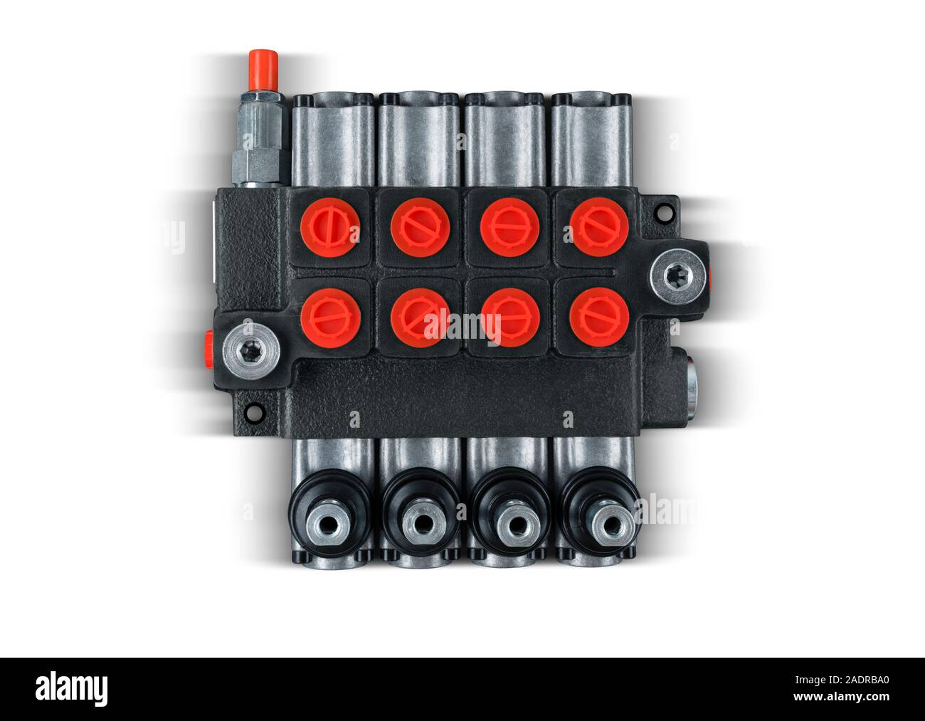 Four section Hydraulic distributor of the tractor on isolated white ...