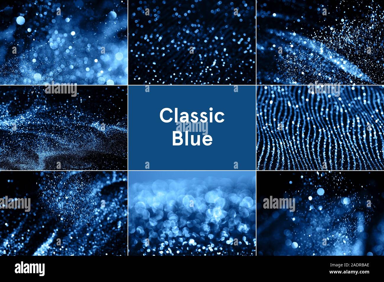 Collage with blue sparkles inspired by blue color of the year 2020 ...