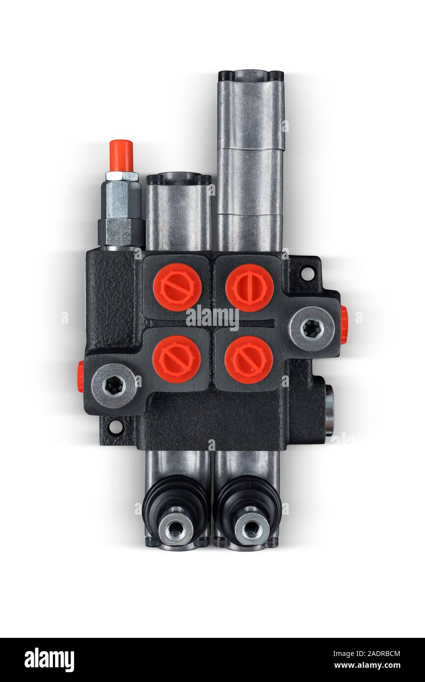 Two section Hydraulic distributor of the tractor on isolated white ...