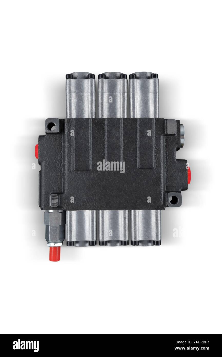 Three section Hydraulic distributor of the tractor on isolated white ...