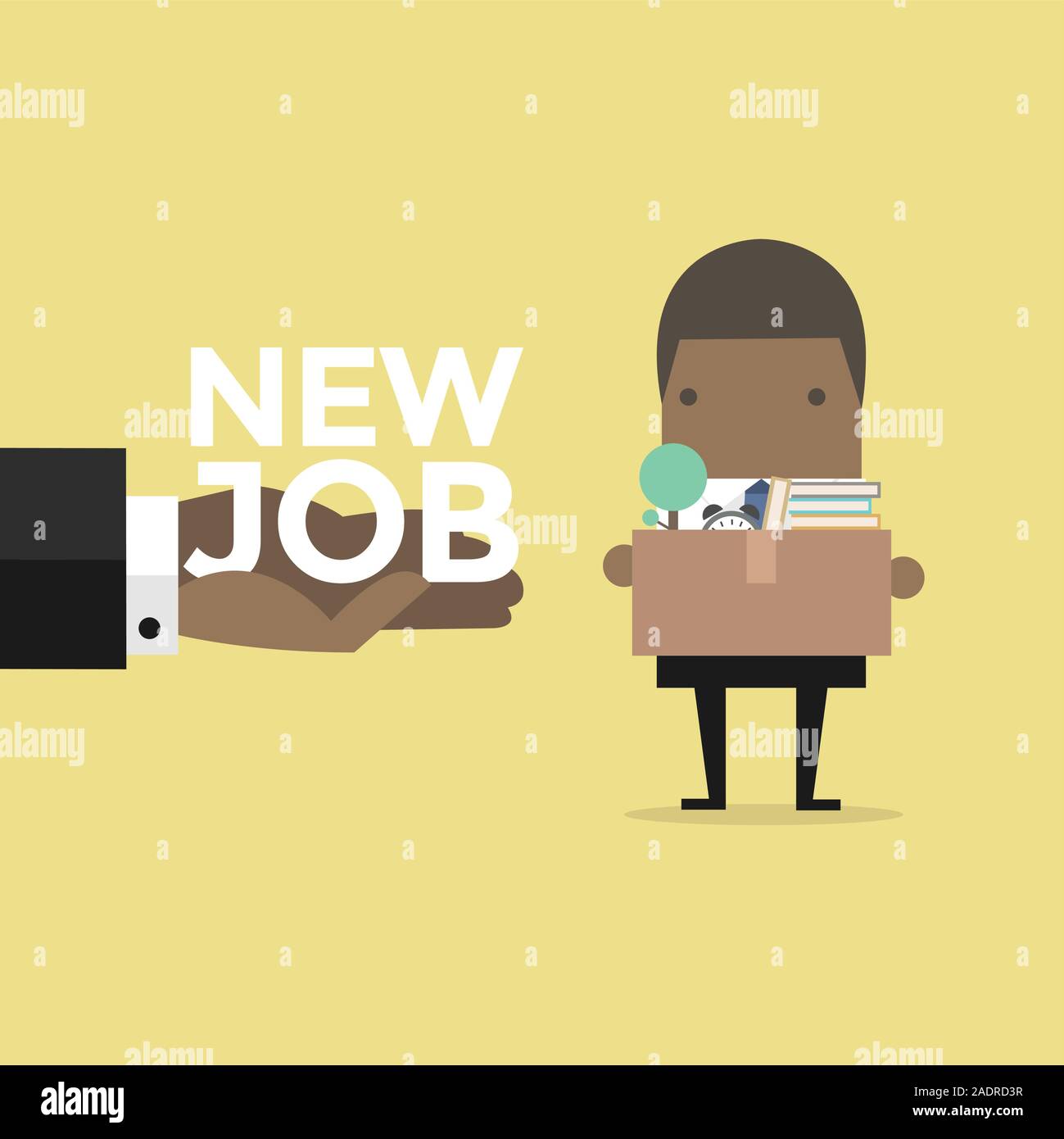 African businessman holding a box with hand offering a new job Stock ...