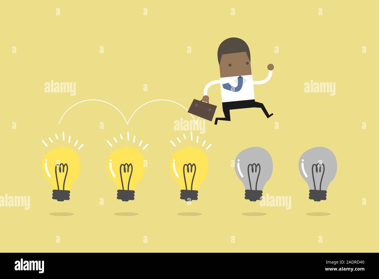 African businessman jump on light bulbs Stock Vector Image & Art - Alamy