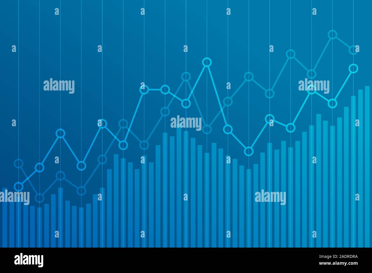 Abstract financial chart with uptrend line graph on blue background ...