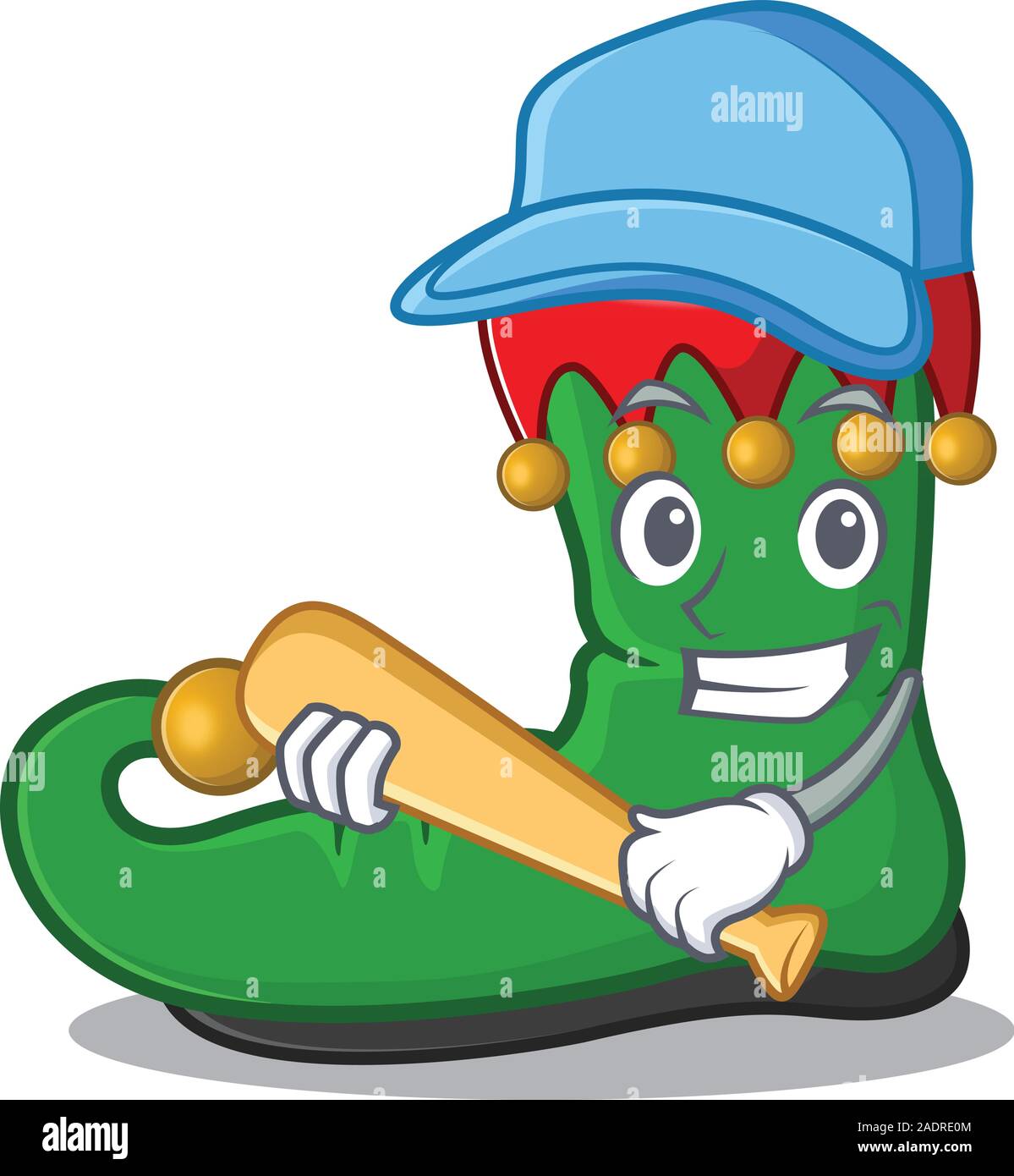 Funny smiling elf shoes cartoon mascot playing baseball Stock Vector ...