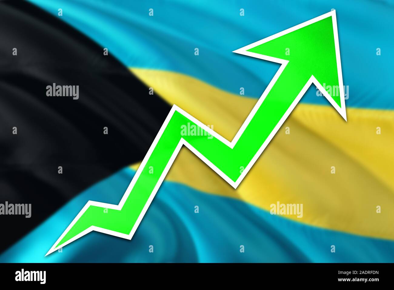 Bahamas economy graph is indicating positive growth, green arrow going ...